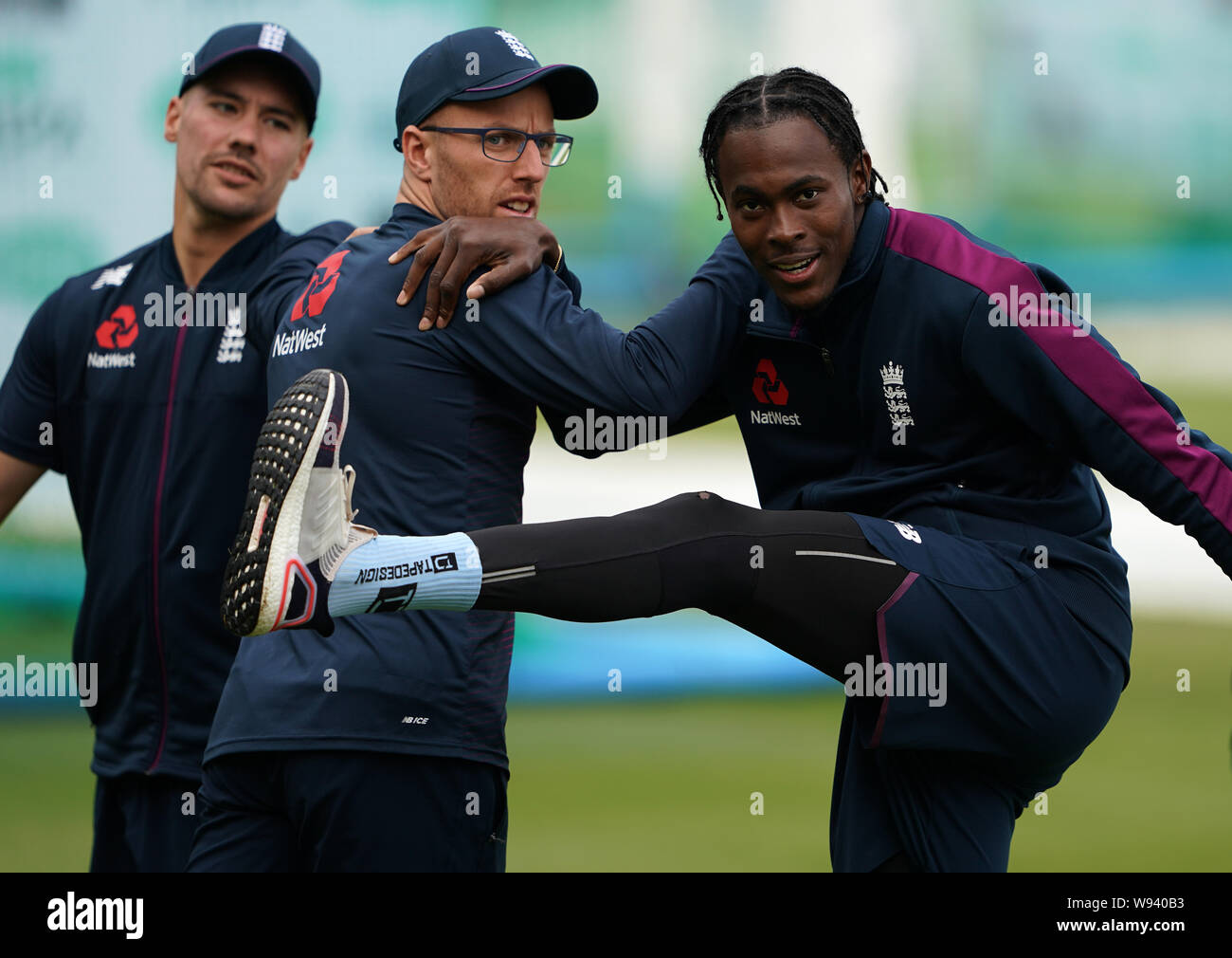 England's (from left to right) Rory Burns, Jack Leach and Jofra Archer ...