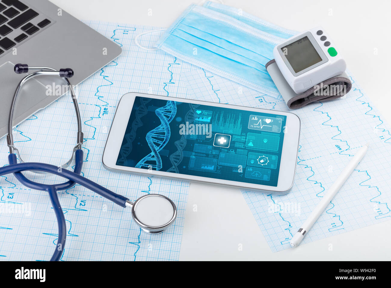 Genetic test and biotechnology concept with medical technology devices ...