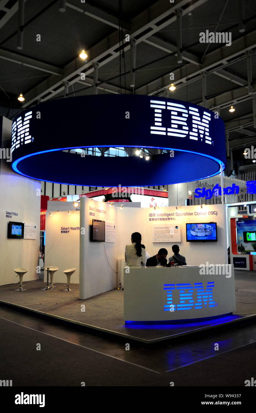 People visit the stand of IBM during the 9th China (Nanjing ...