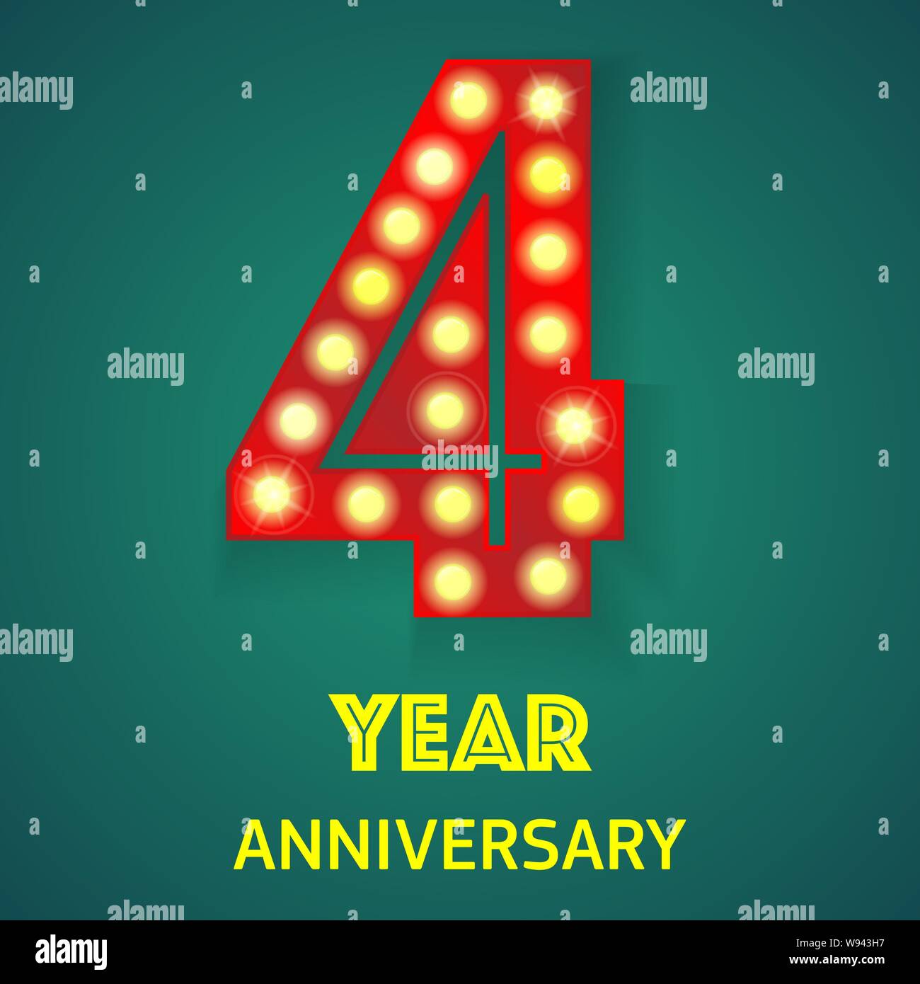 Background with red number four and light bulbs anniversary Stock ...
