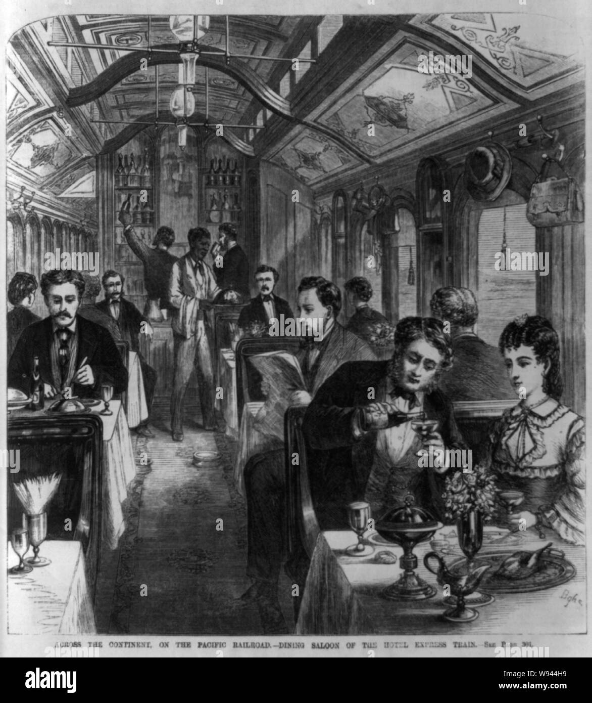 Across the continent on the Pacific Railroad - dining saloon of the ...