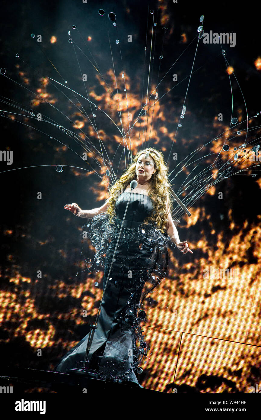 British soprano Sarah Brightman sings during her concert at Shanghai ...