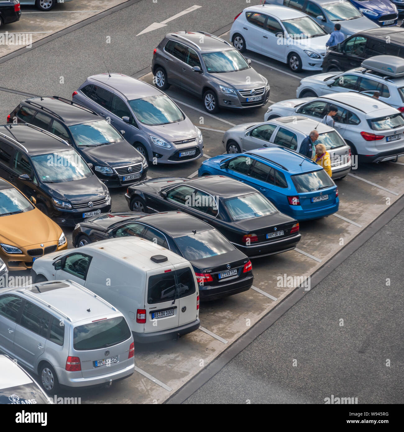 Aerial photograph of many cars before shipment. perspective Stock Photo ...