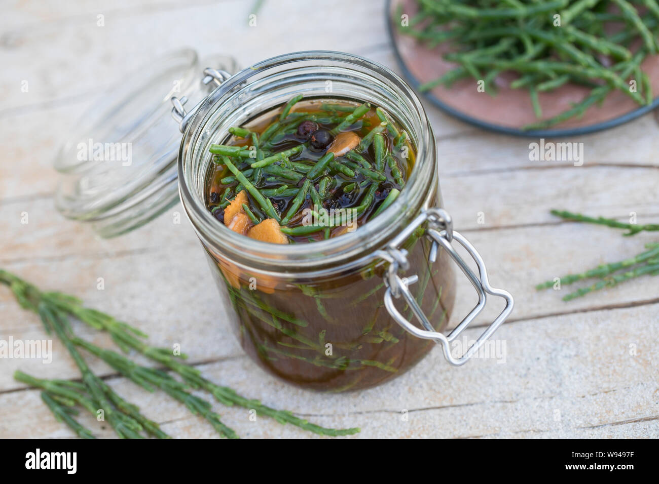 Pickled Samphire, eingelegter Queller, süßsauer eingelegt in Essig ...