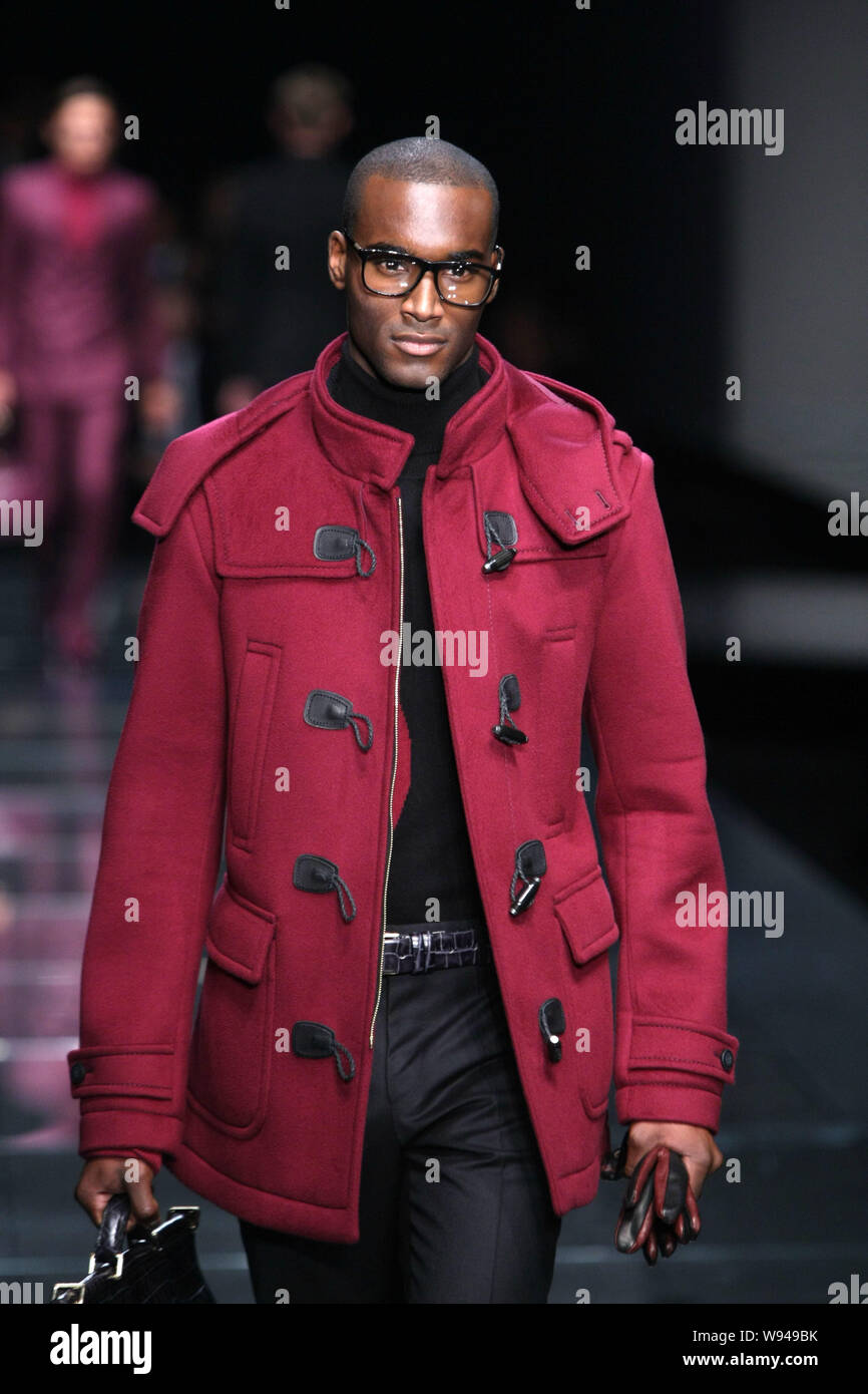 A model displays a new creation at a fashion show of Hugo Boss in ...