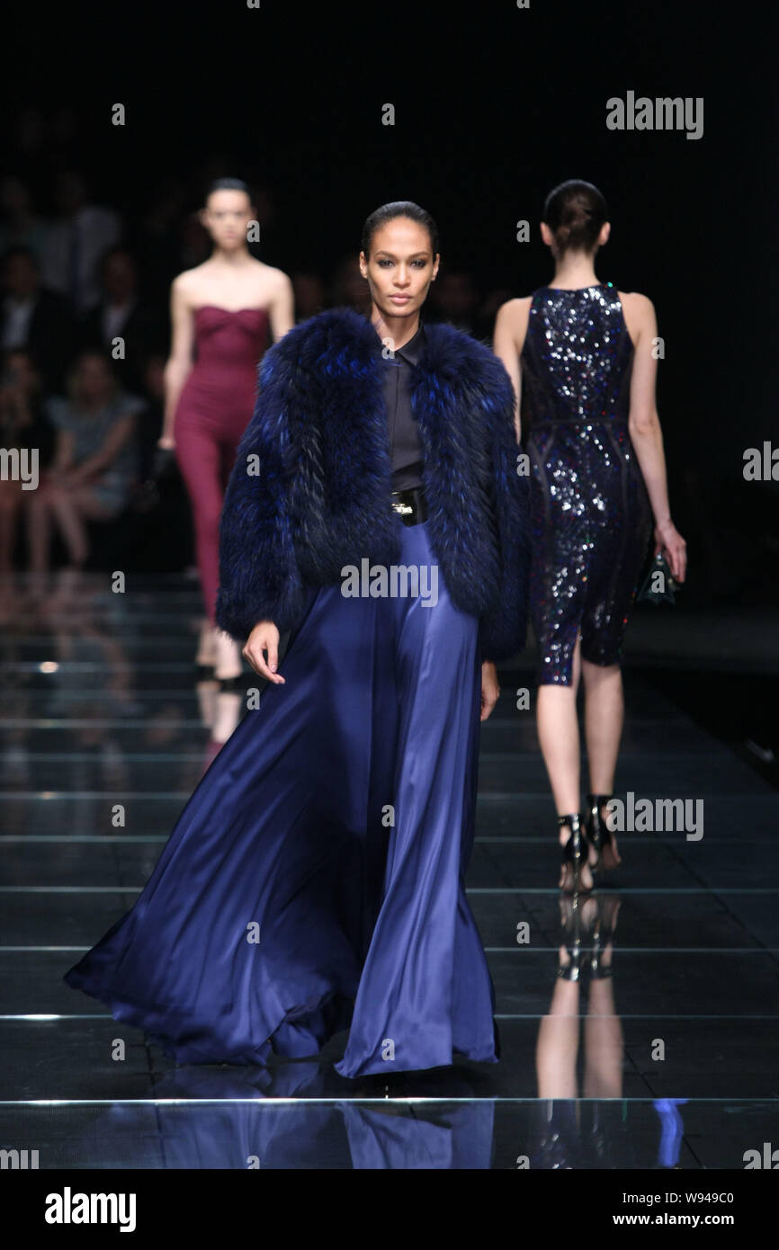 A model displays a new creation at a fashion show of Hugo Boss in ...