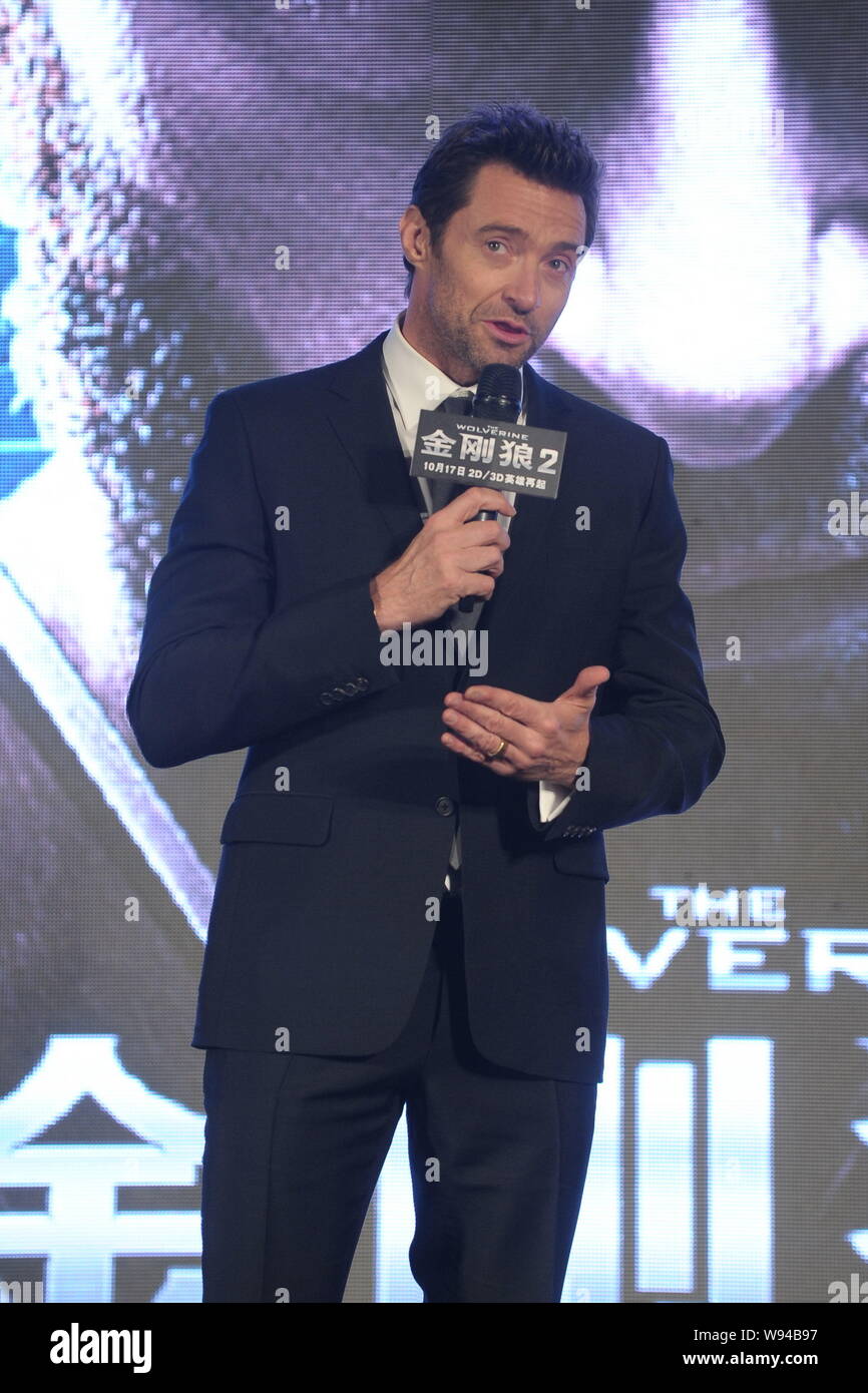 Australian actor Hugh Jackman speaks during a premiere for his new ...