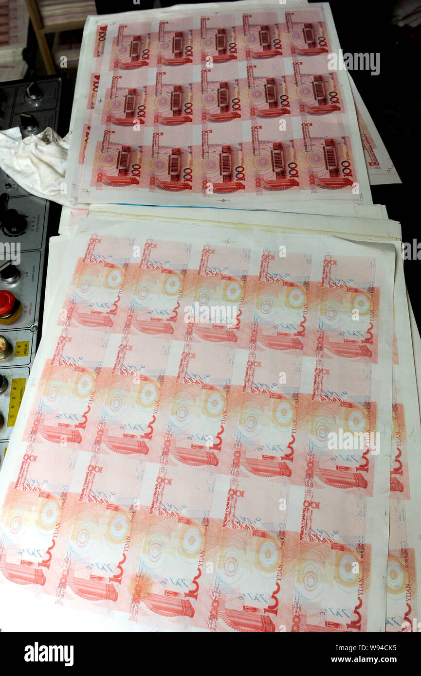 Counterfeit RMB (renminbi) banknotes confiscated by Chinese police ...