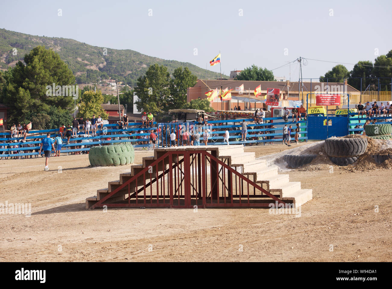 Outdoor arena with steps and tyres Stock Photo - Alamy