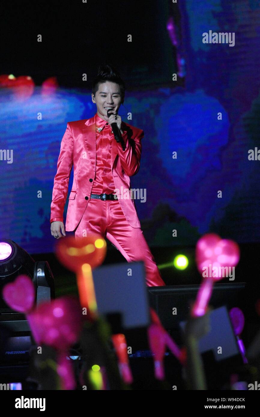 South Korean singer Kim Junsu performs during his concert in Shanghai ...