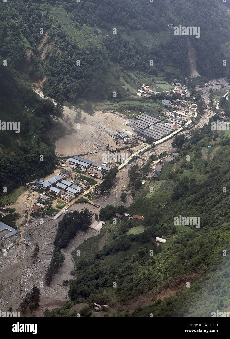Aerial view of the devastation of landslides caused by rainstorms in ...