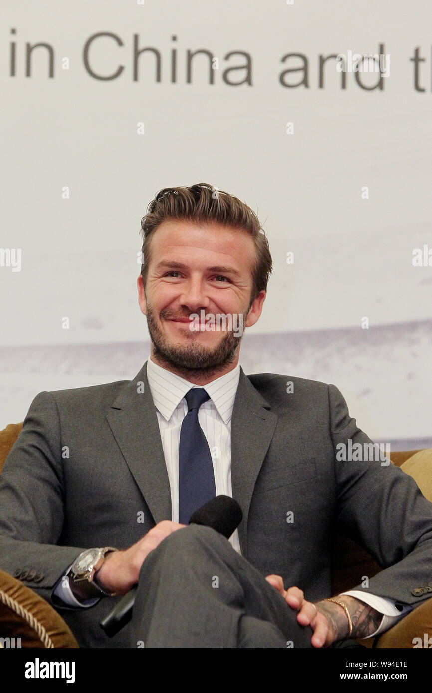 English football superstar David Beckham smiles at a press conference ...