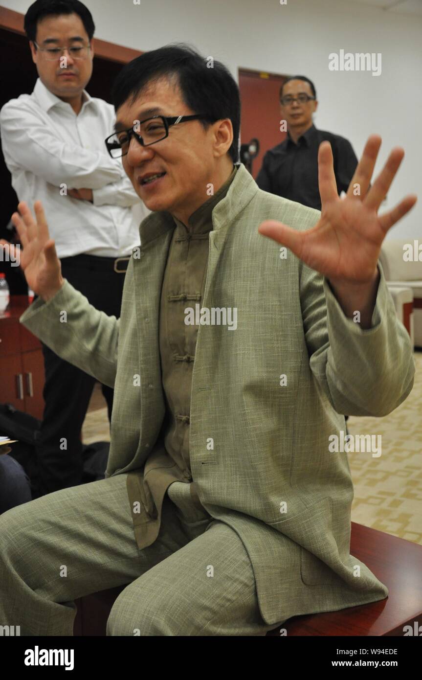Hong Kong kungfu superstar Jackie Chan speaks during the inauguration ...
