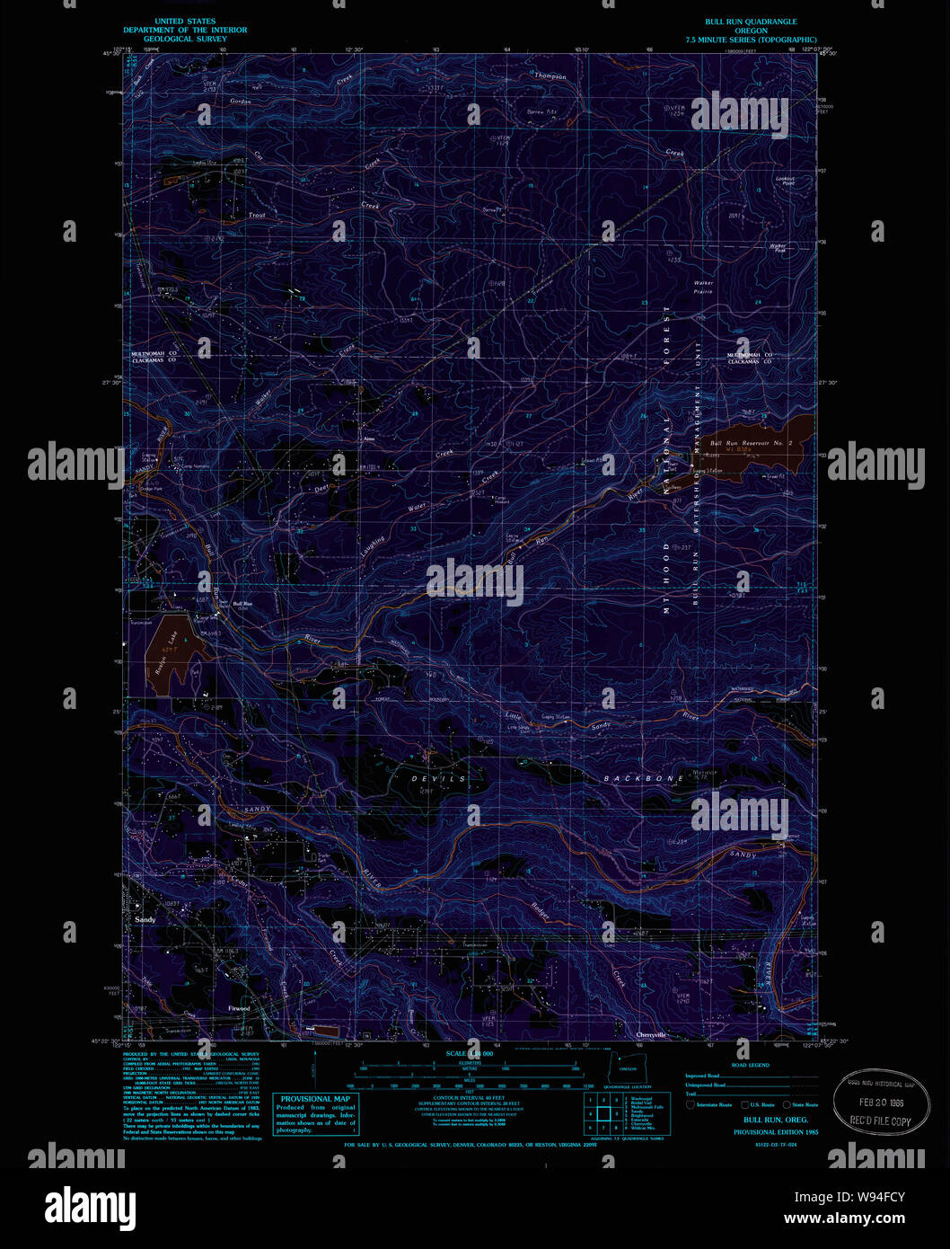 USGS Topo Map Oregon Bull Run 279195 1985 24000 Inverted Restoration ...