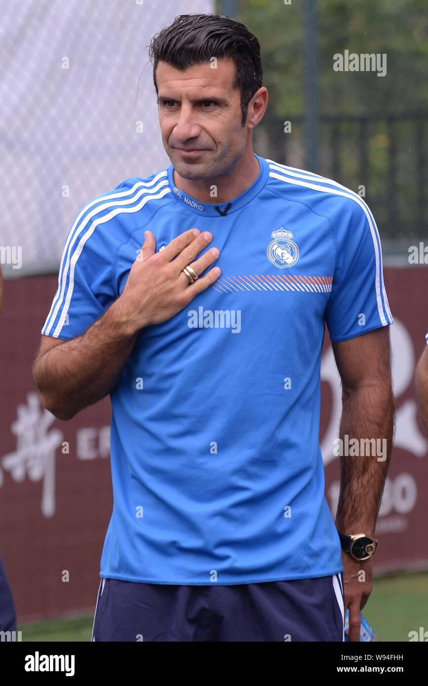 Portuguese football star Luis Figo of Real Madrid Leyendas attends a ...