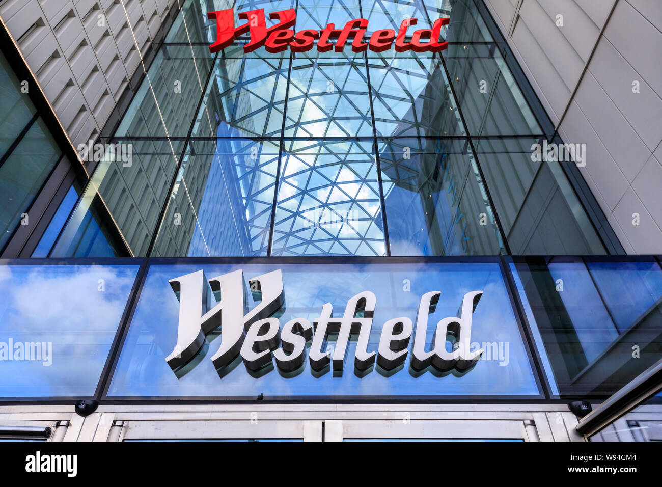 Exteropr view of Westfield Shopping Centre facade and entrance with ...