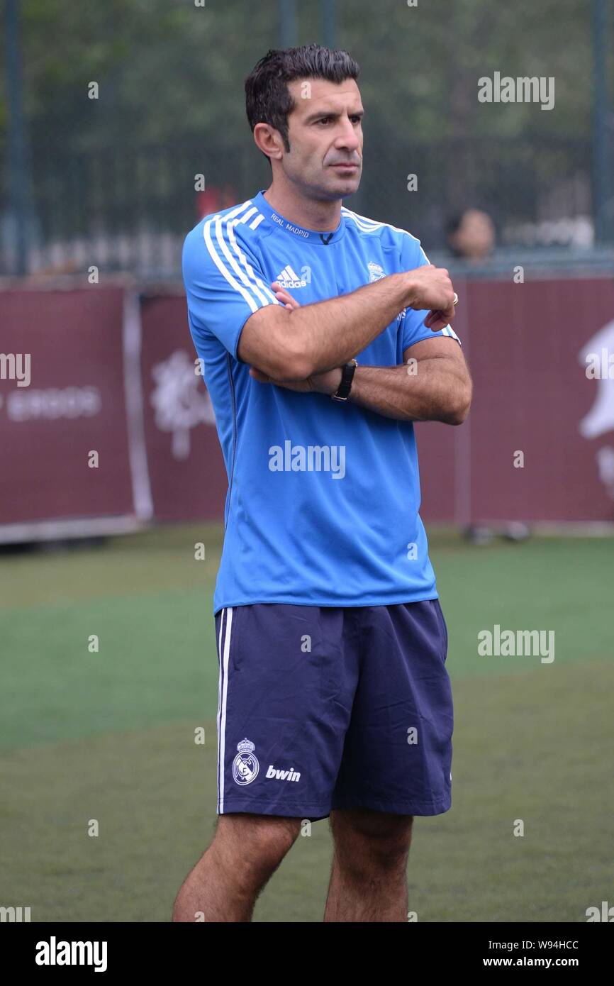 Portuguese football star Luis Figo of Real Madrid Leyendas attends a ...