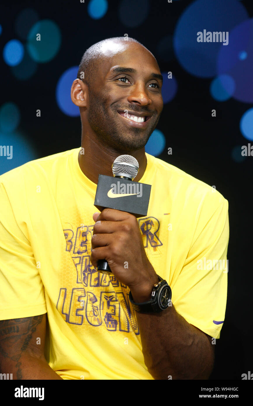 NBA star Kobe Bryant smiles during an interview at a basketball event ...