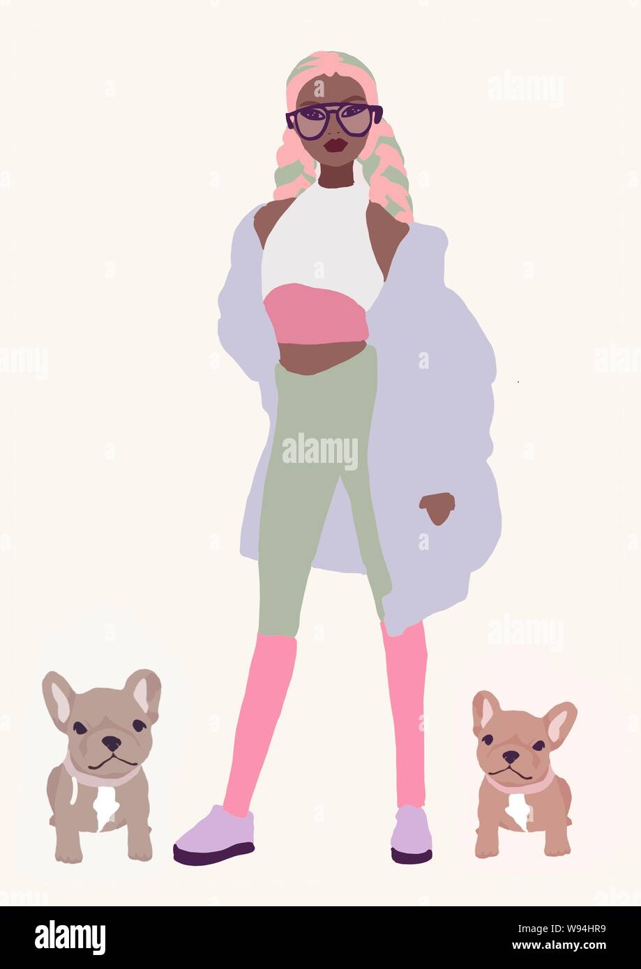 Illustration of biracial or multiracial trendy girl. woman with brown ...