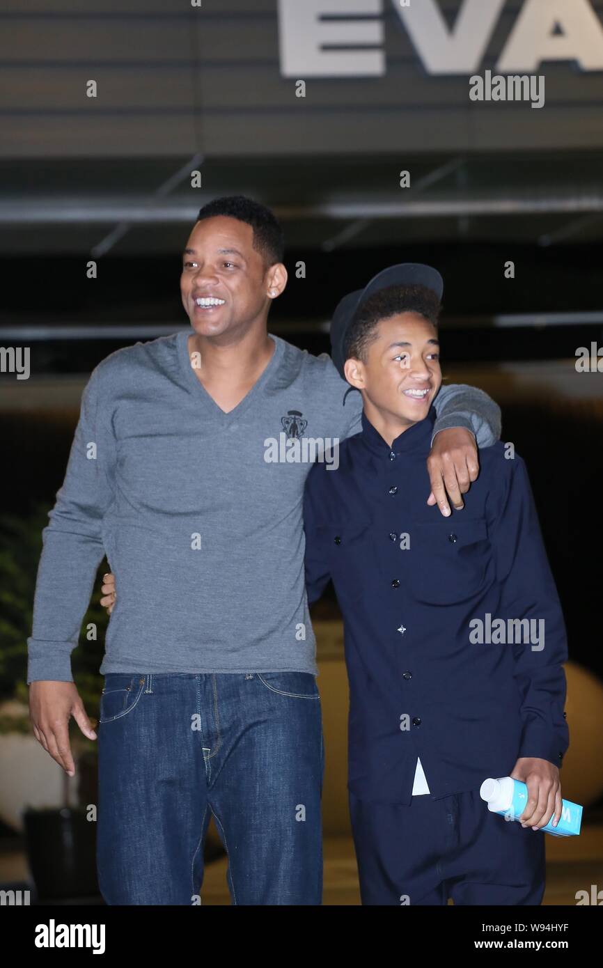 American actor Will Smith and his son Jaden Smith pose as they arrive ...