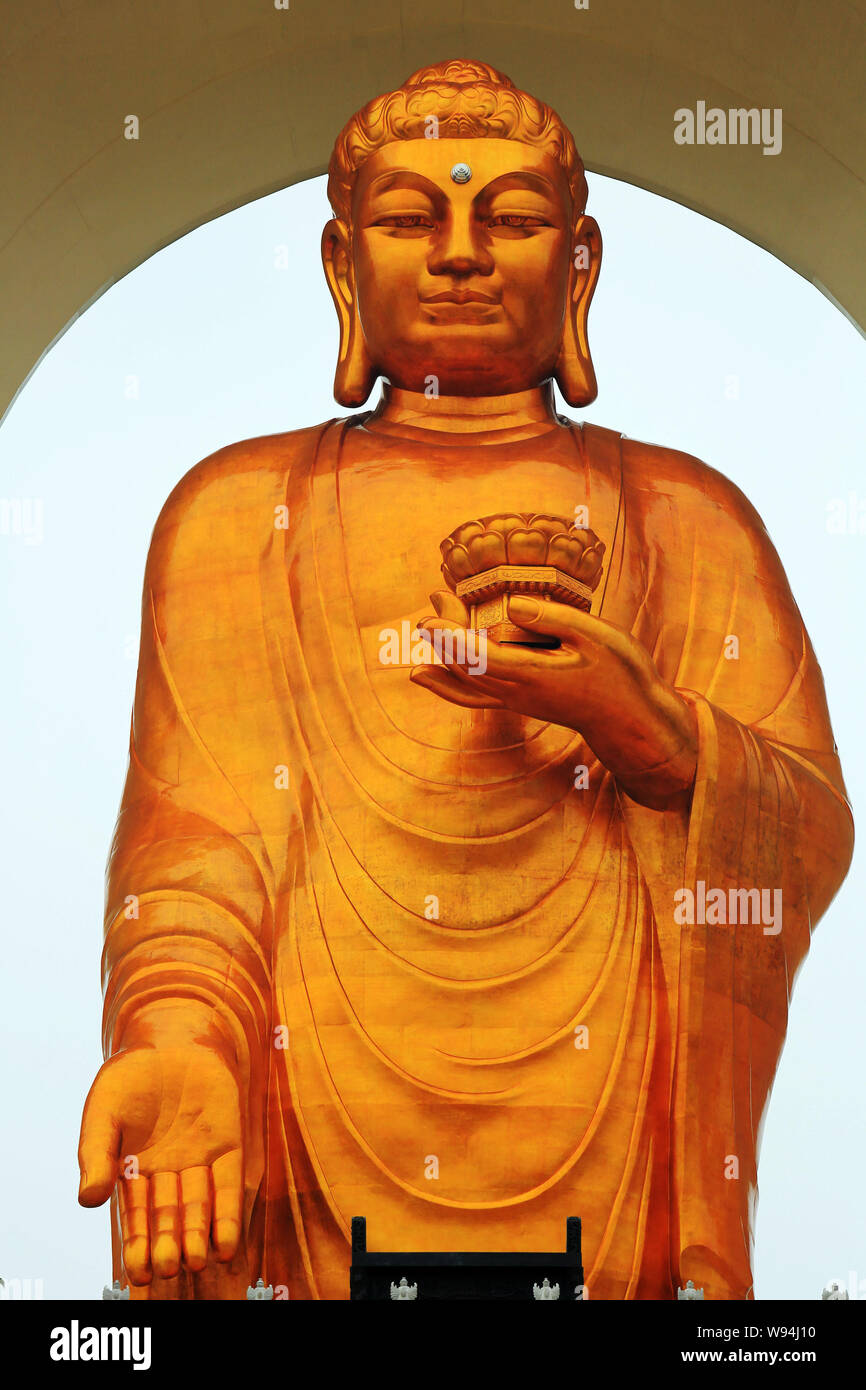 View of the worlds tallest Buddha statue, Donglin Buddha after it got ...