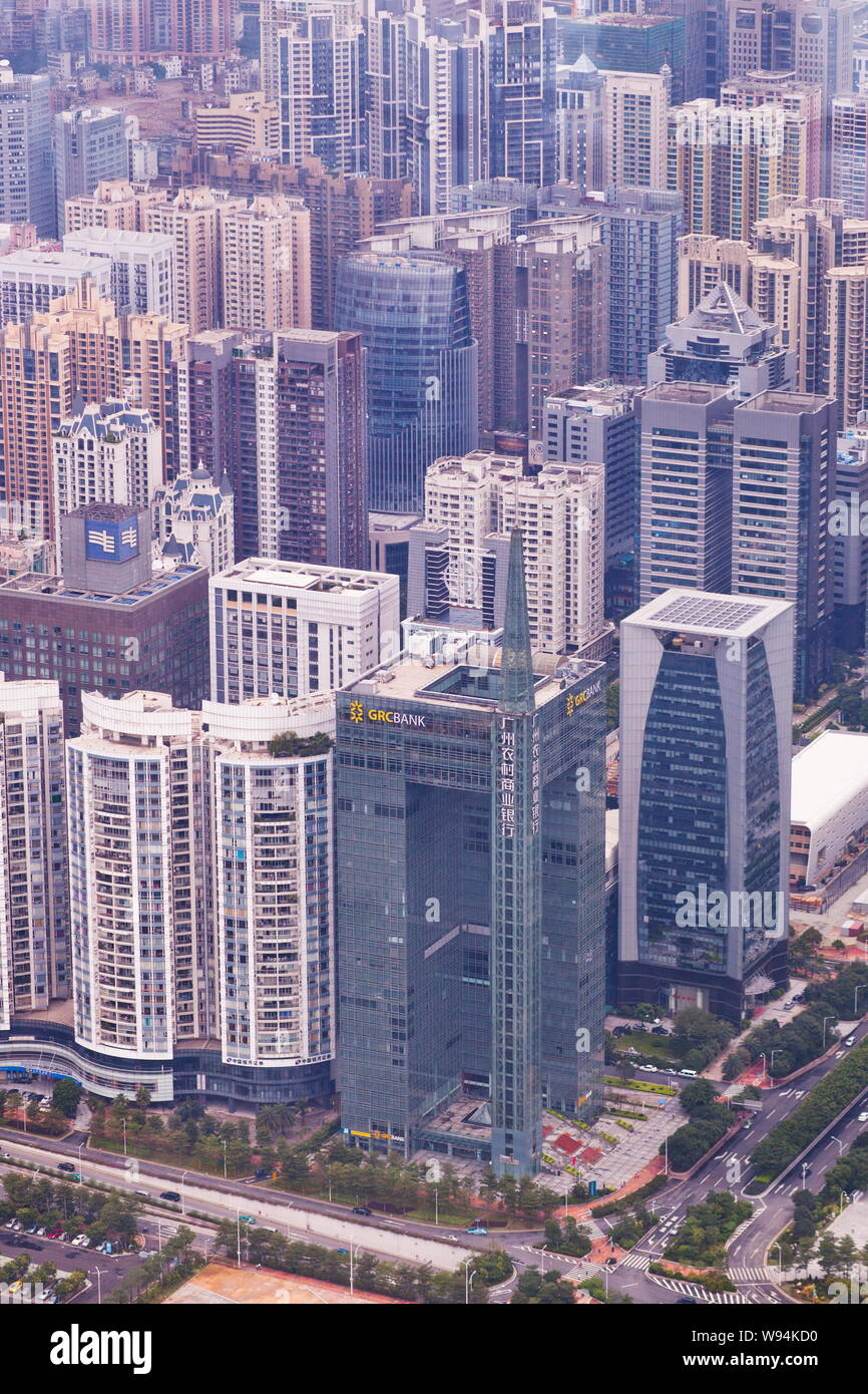 --FILE--Aerial view of skyscrapers and high-rise buildings in Guangzhou ...
