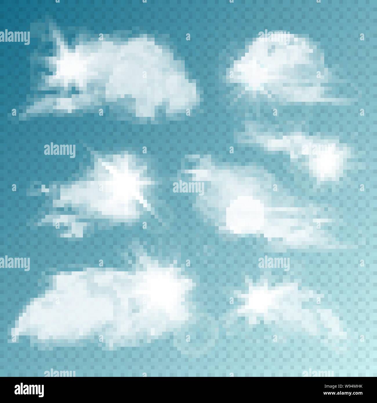 Realistic Clouds With Sun Collection. Isolated Cloud on Transparent ...