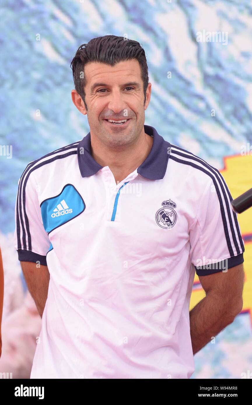 Portuguese football star Luis Figo of Real Madrid Leyendas, attends a ...