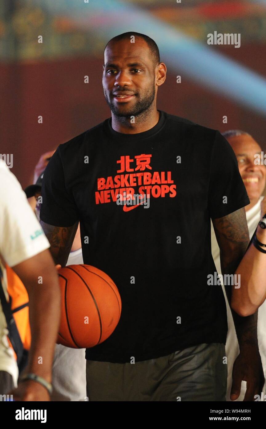 NBA super star LeBron James of the Miami Heat smiles during a fan ...