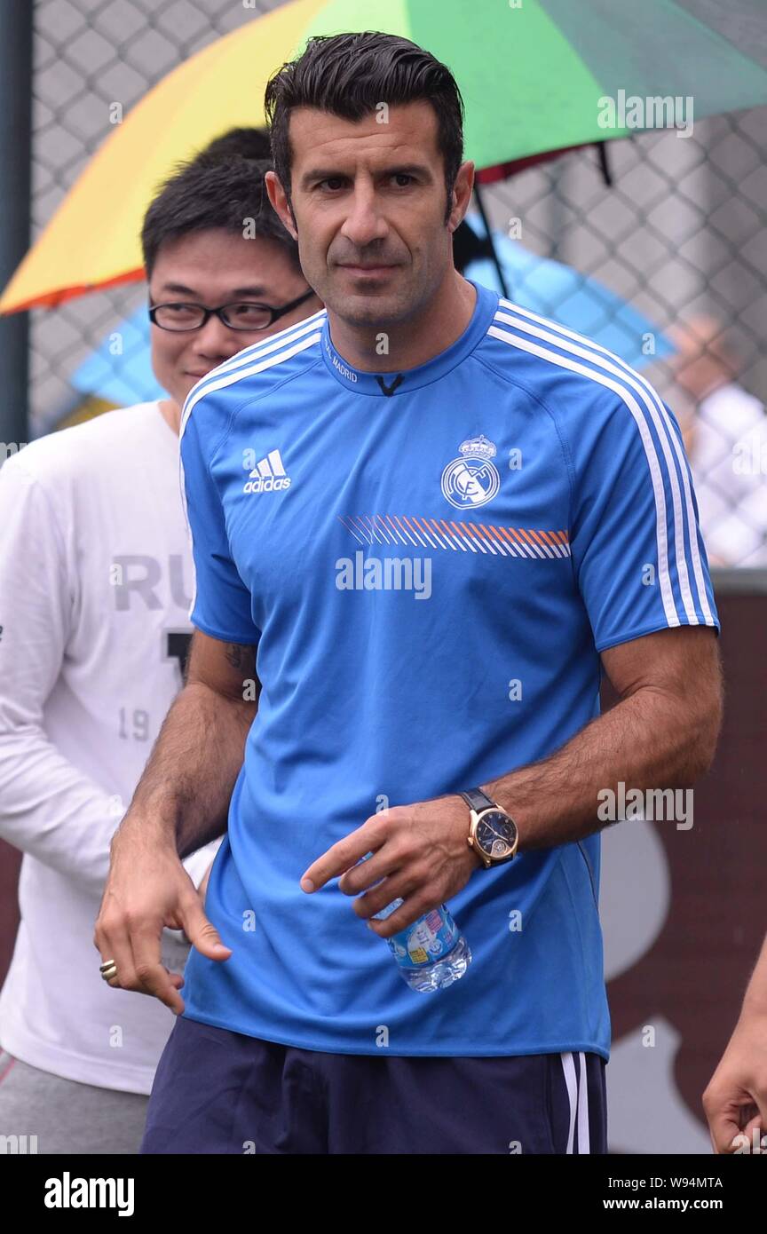 Portuguese football star Luis Figo of Real Madrid Leyendas attends a ...