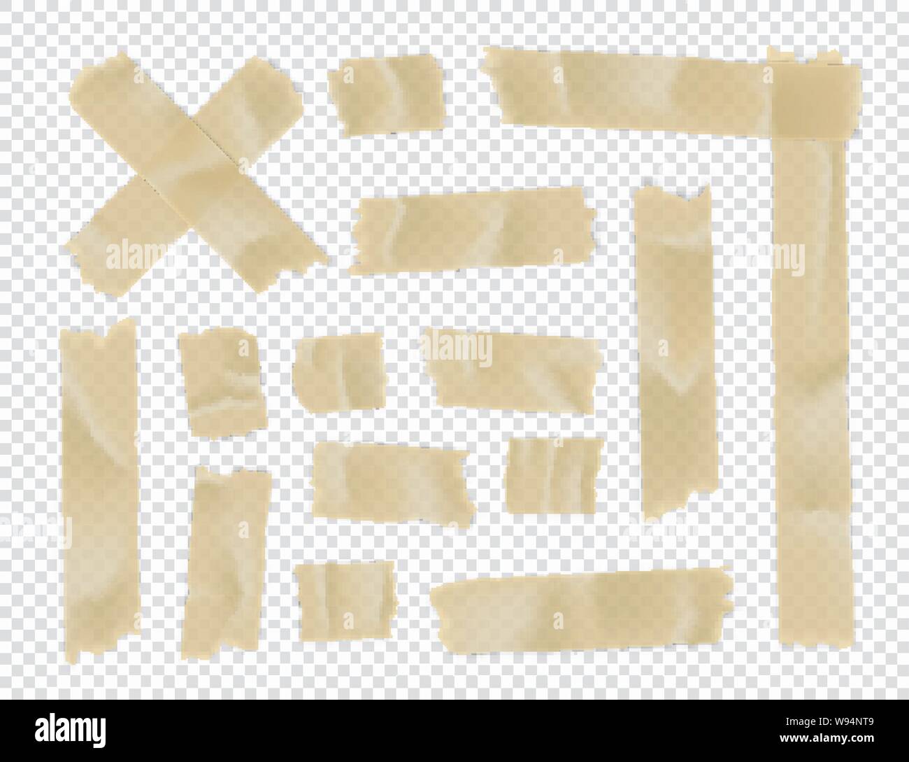 Adhesive tape set. Sticky paper strip isolated on transparent ...