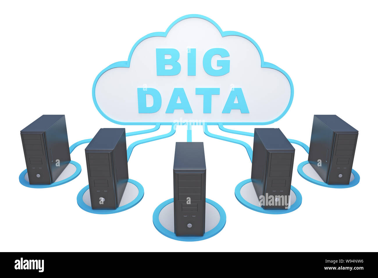 group of computer system units are connected to database cloud. 3d ...