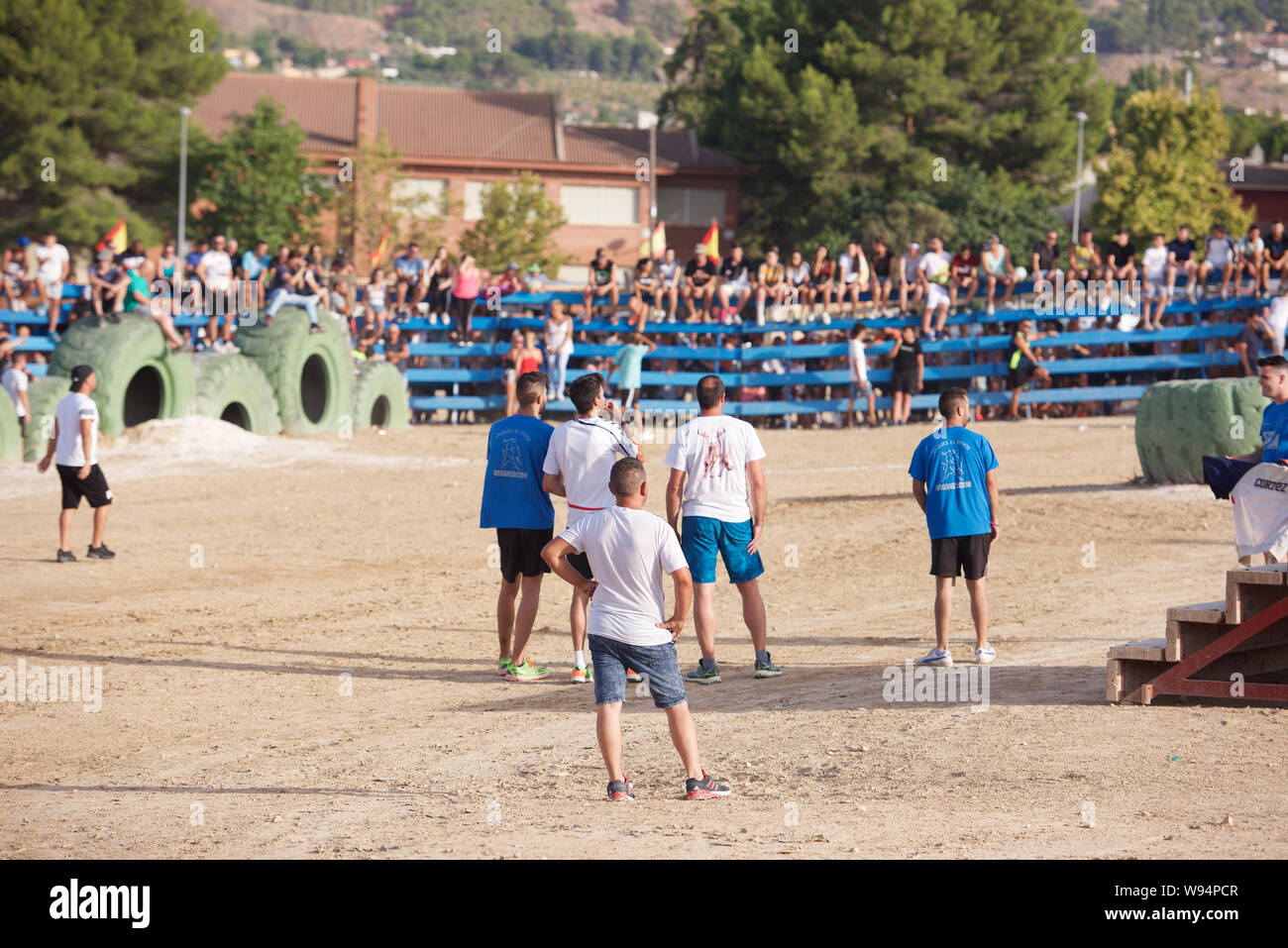 Crowds inside a bull-running arena in Spain Stock Photo - Alamy