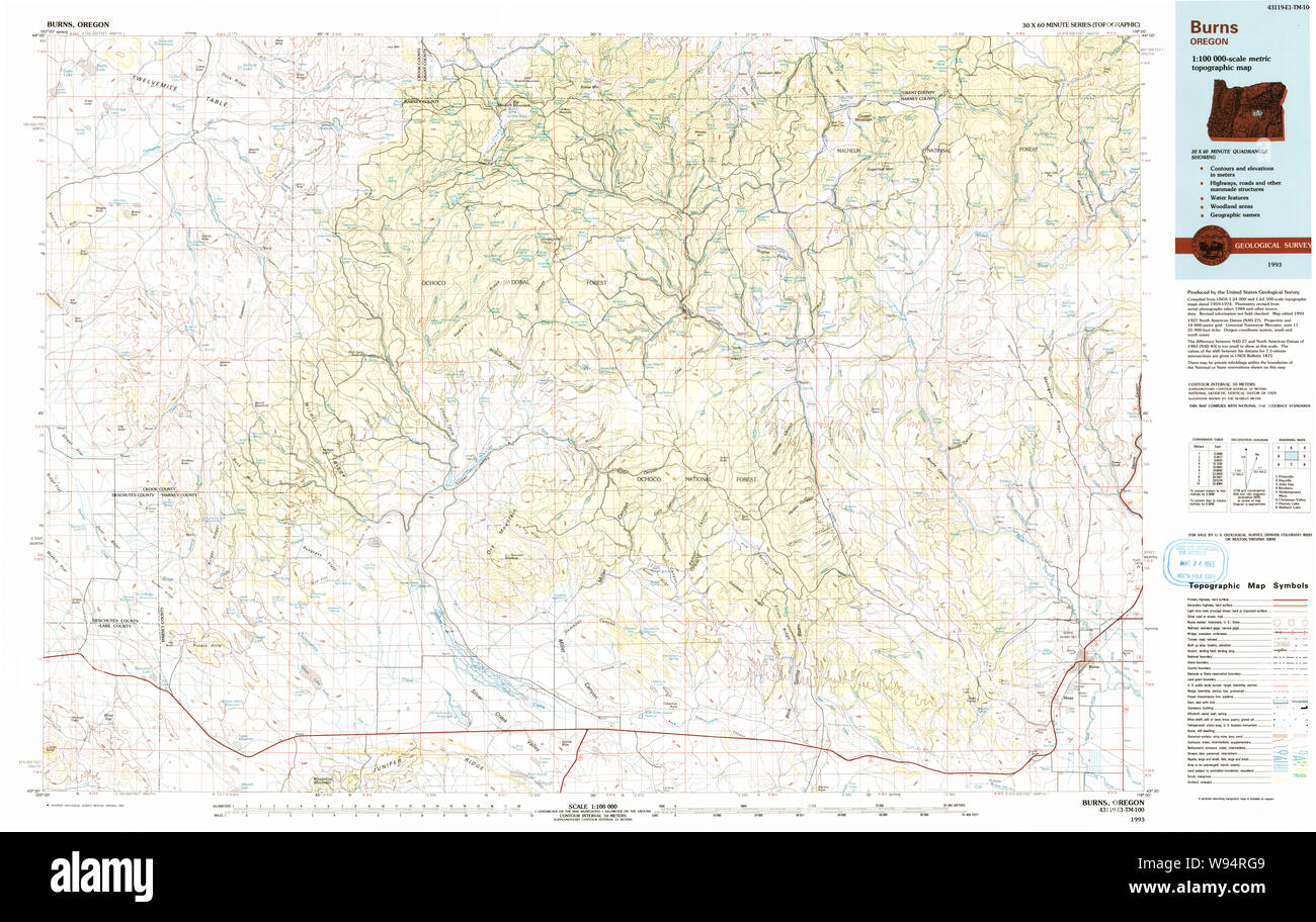 USGS Topo Map Oregon Burns 283059 1993 100000 Restoration Stock Photo ...