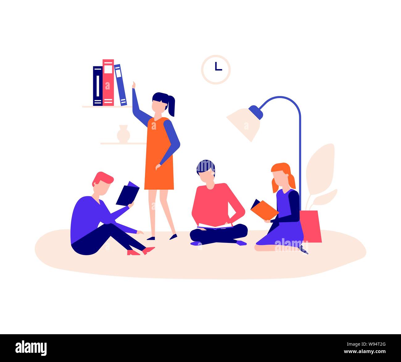Children reading - flat design style colorful illustration on white ...