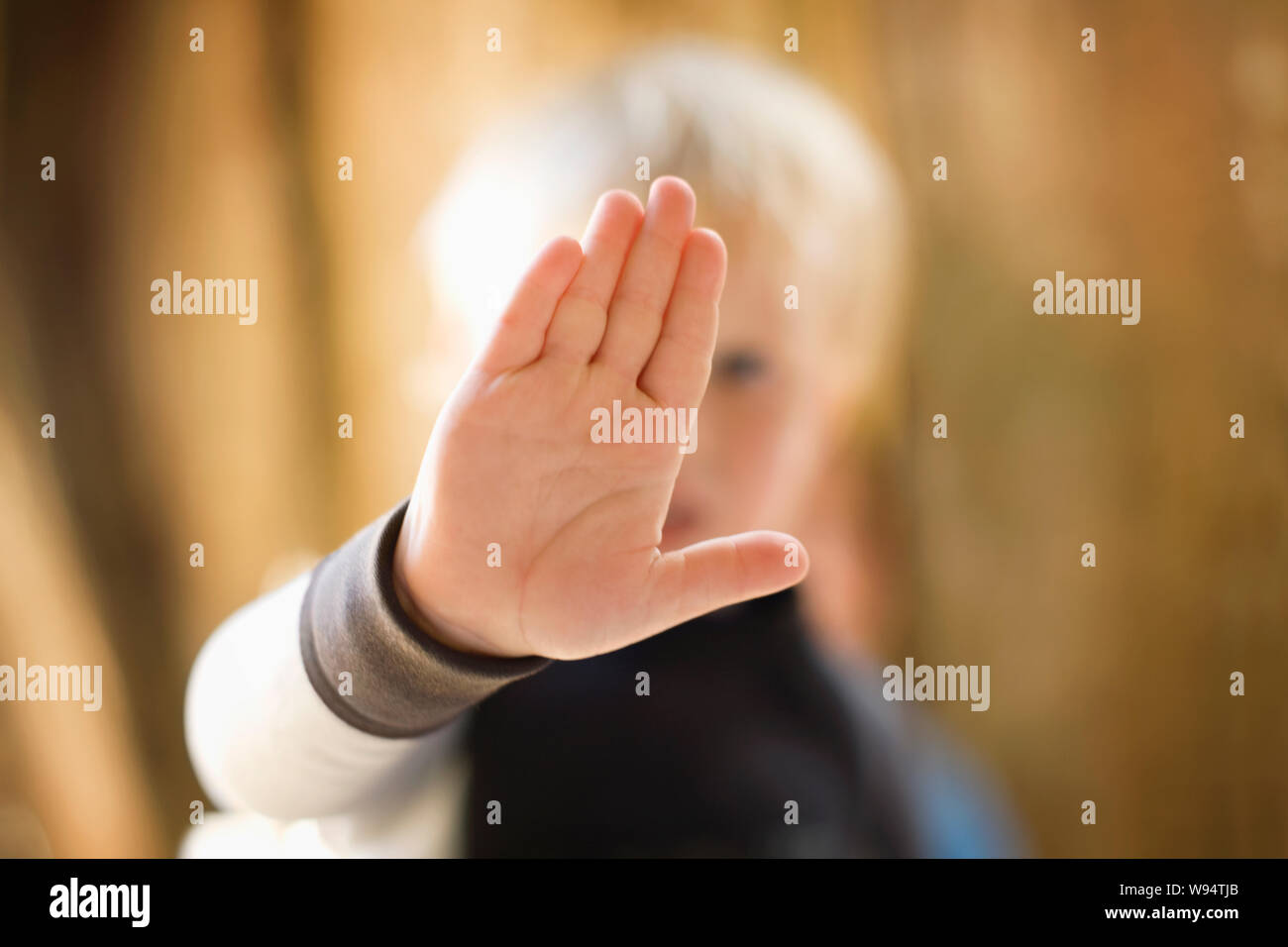 Little boy holding up his hand Stock Photo - Alamy