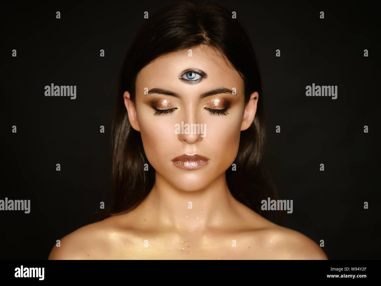 Woman with third eye on head - supernatural sense concept Stock Photo ...