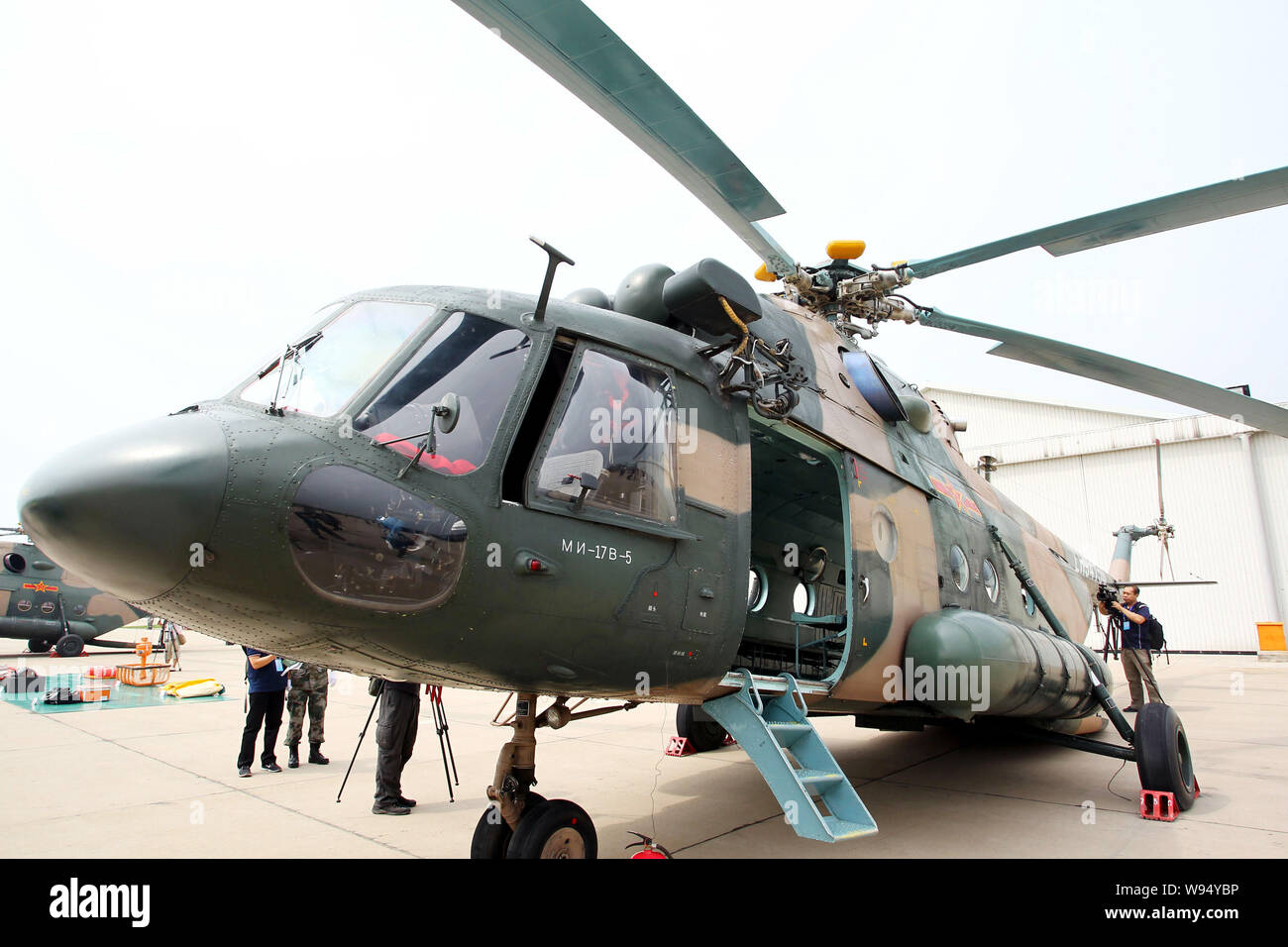 A Mi-171 transport helicopter is displayed during a demonstration at a ...