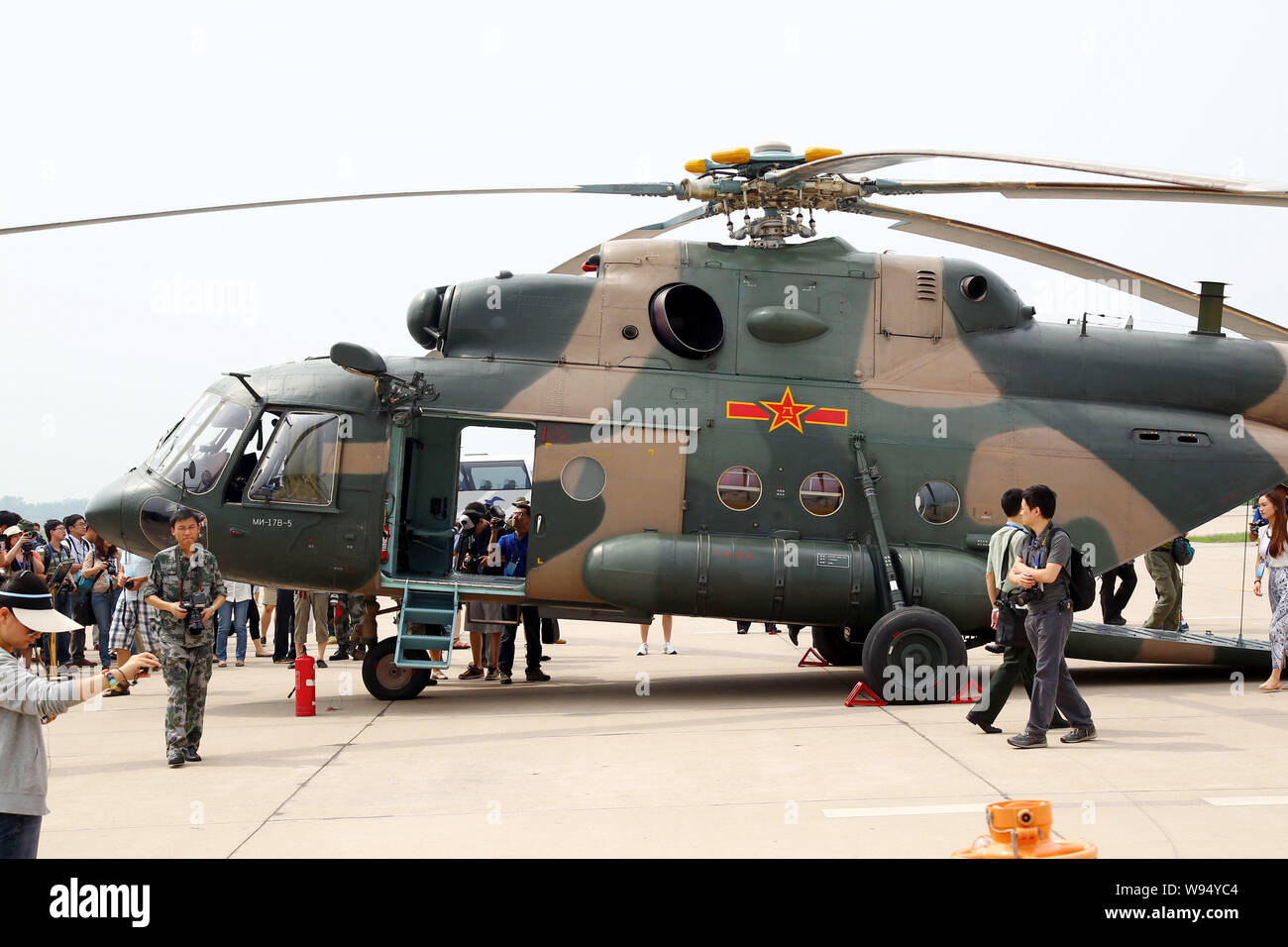 A Mi-171 transport helicopter is displayed during a demonstration at a ...