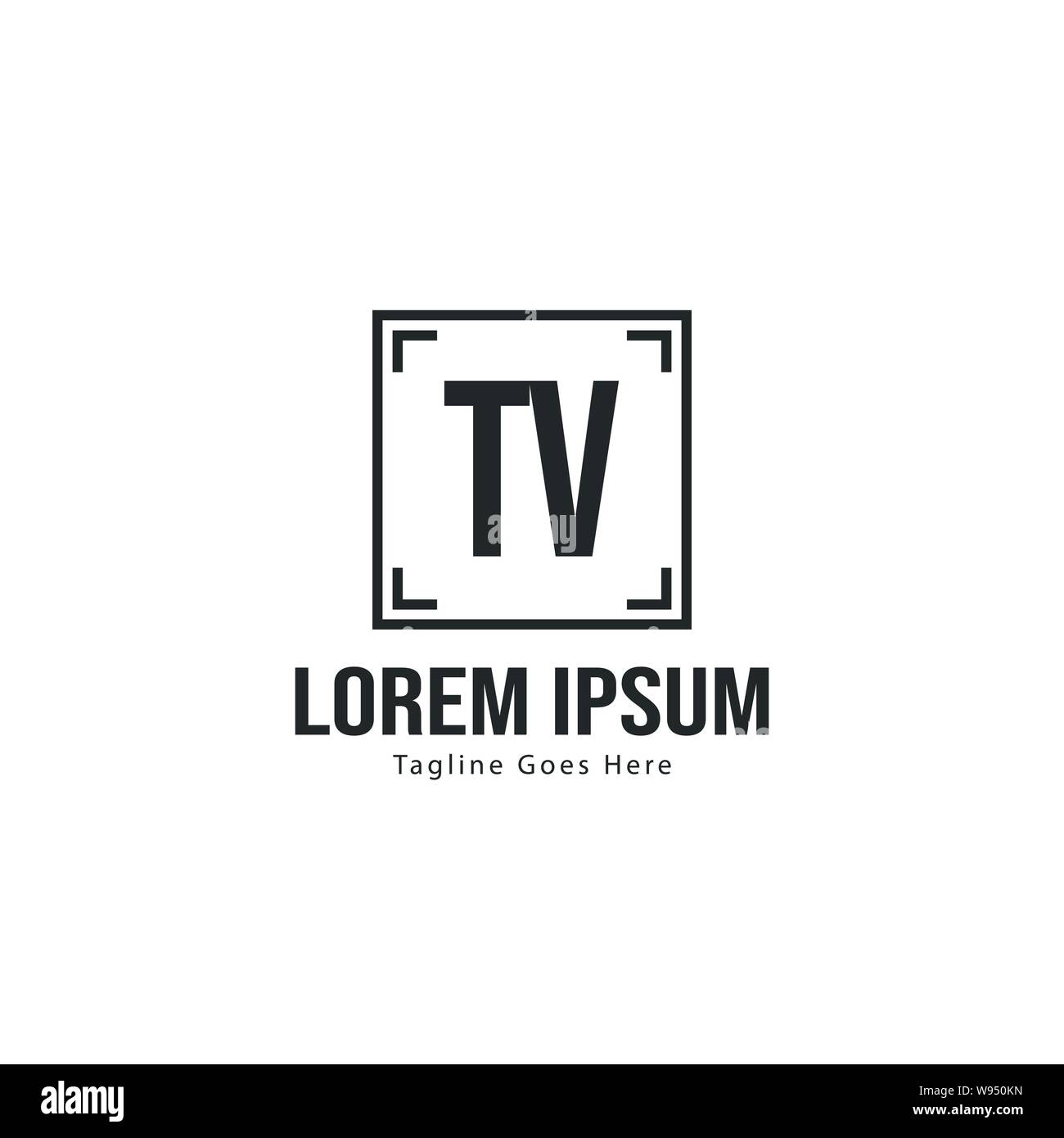 Initial TV logo template with modern frame. Minimalist TV letter logo ...