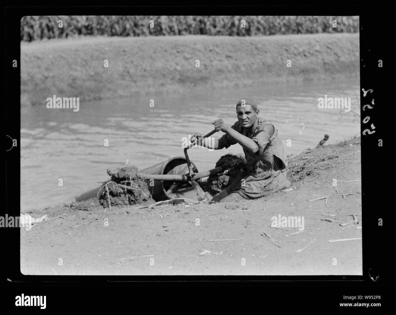 Agriculture in Egypt. Primitive irrigation. Close-up showing method of ...