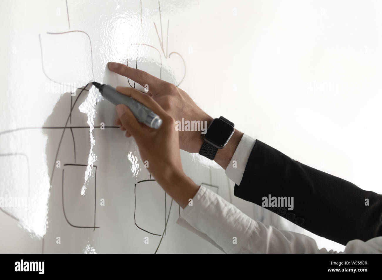 Business coach training employee, drawing on flip chart close up Stock ...