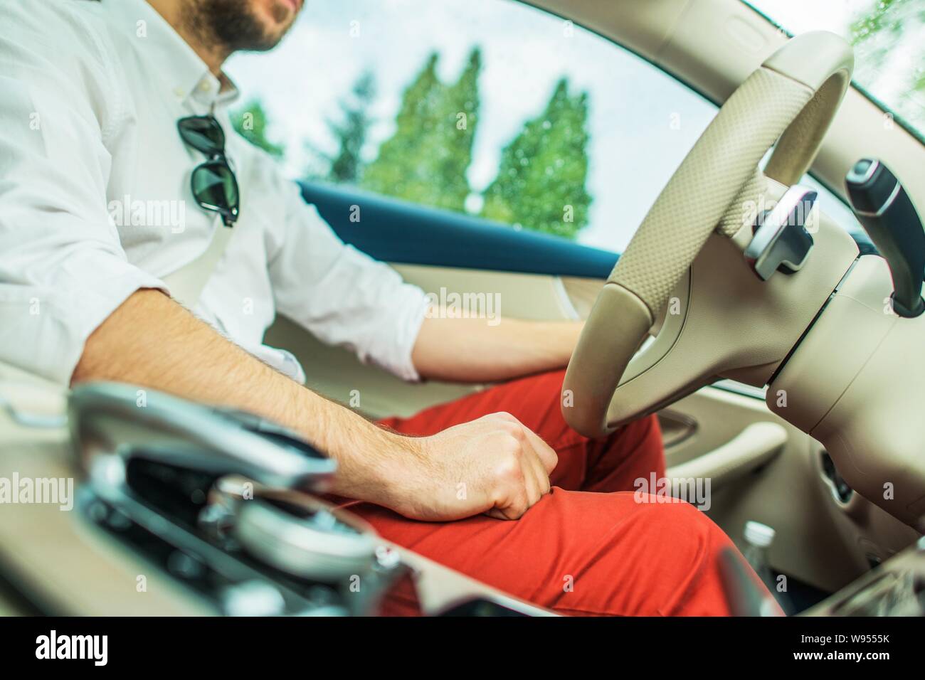 Men in His 40s Drive Modern Luxurious Performance Vehicle. Caucasian ...