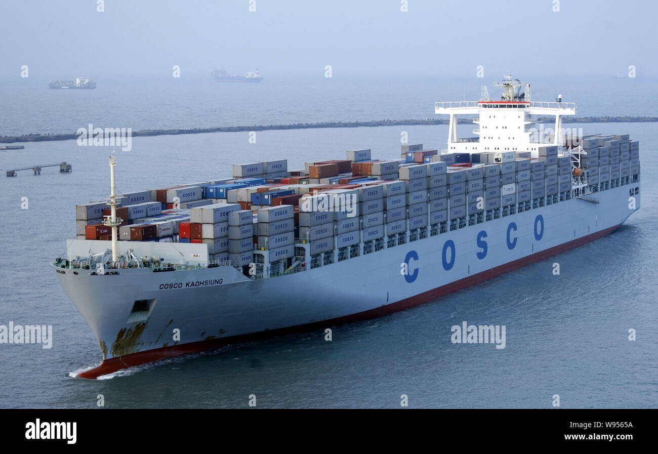 --File--Cosco containers are seen on a Cosco container ship at her ...