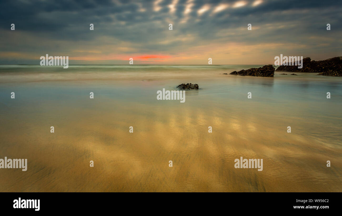 Fistral Beach Cornwall Sunset, Slow Shutter Images Stock Photo - Alamy