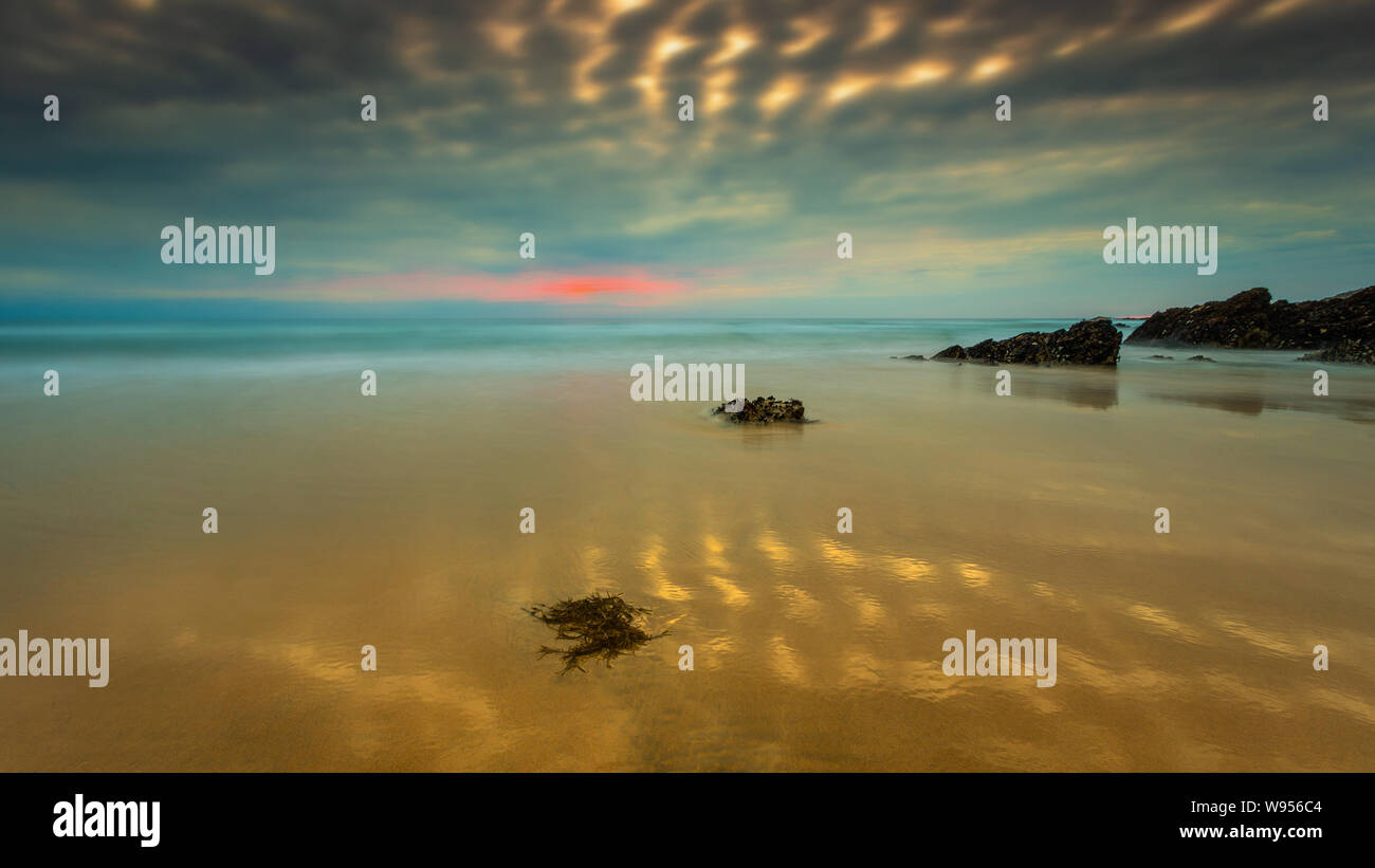 Fistral Beach Cornwall Sunset, Slow Shutter Images Stock Photo - Alamy