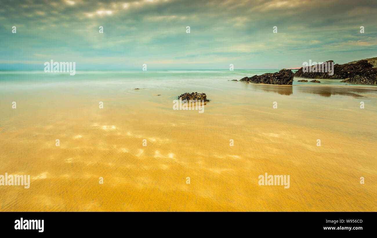 Fistral Beach Cornwall Sunset, Slow Shutter Images Stock Photo - Alamy