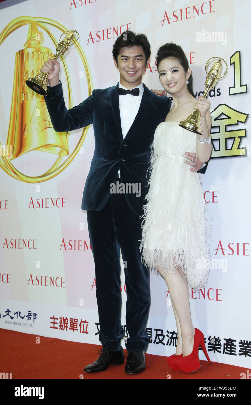 Taiwanese singer and actress Ariel Lin, right, and actor Berlin Chen ...