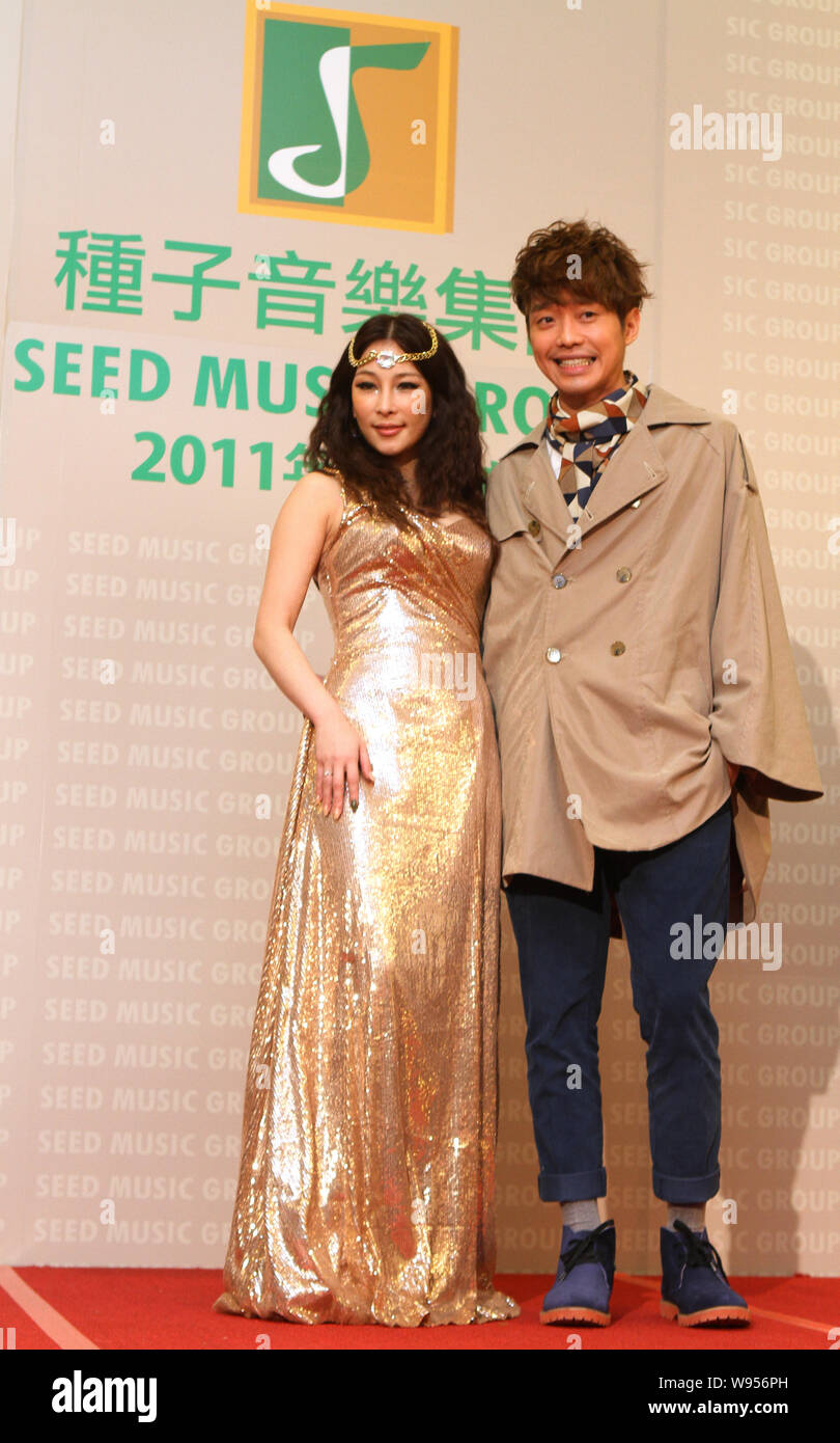 Taiwanese singer Landy Wen and Malaysian singer Nicholas Teo pose ...