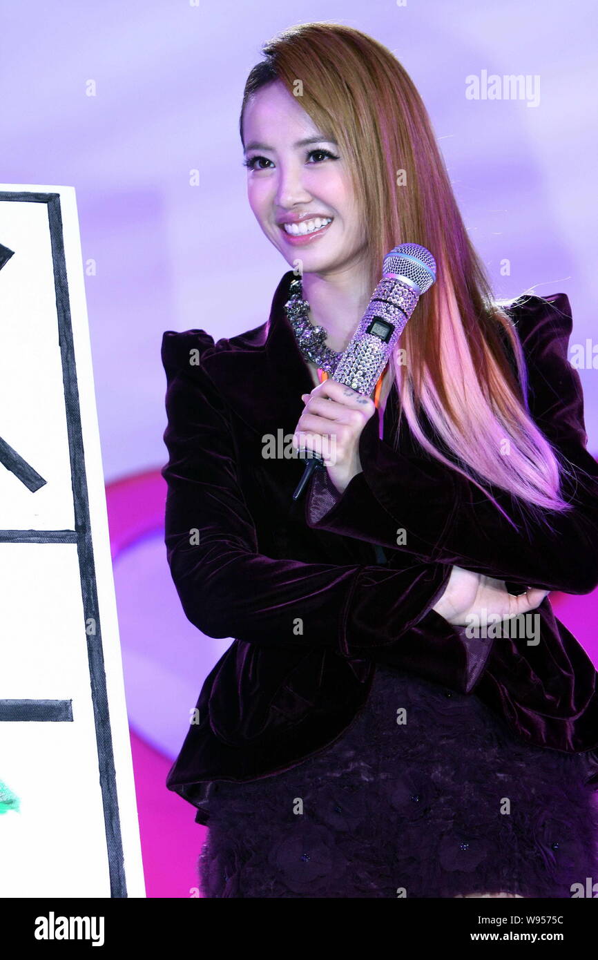 Taiwanese singer Jolin Tsai poses at a press conference for her new ...